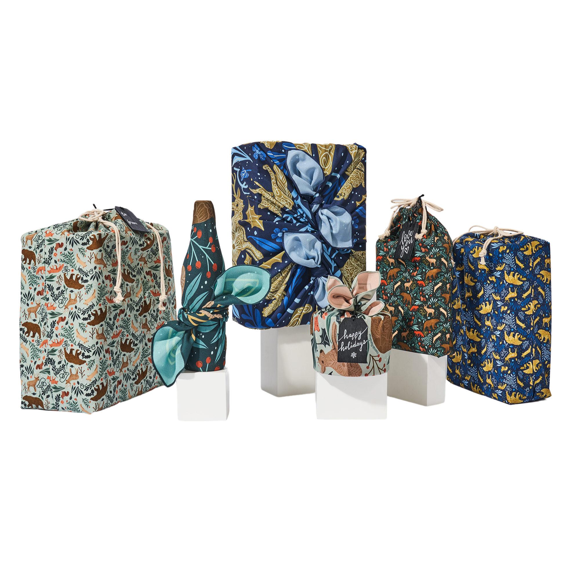 Bundle of 3 Furoshiki Wraps & 3 Fabric Bags by Hannah Pearlman | Wrappr